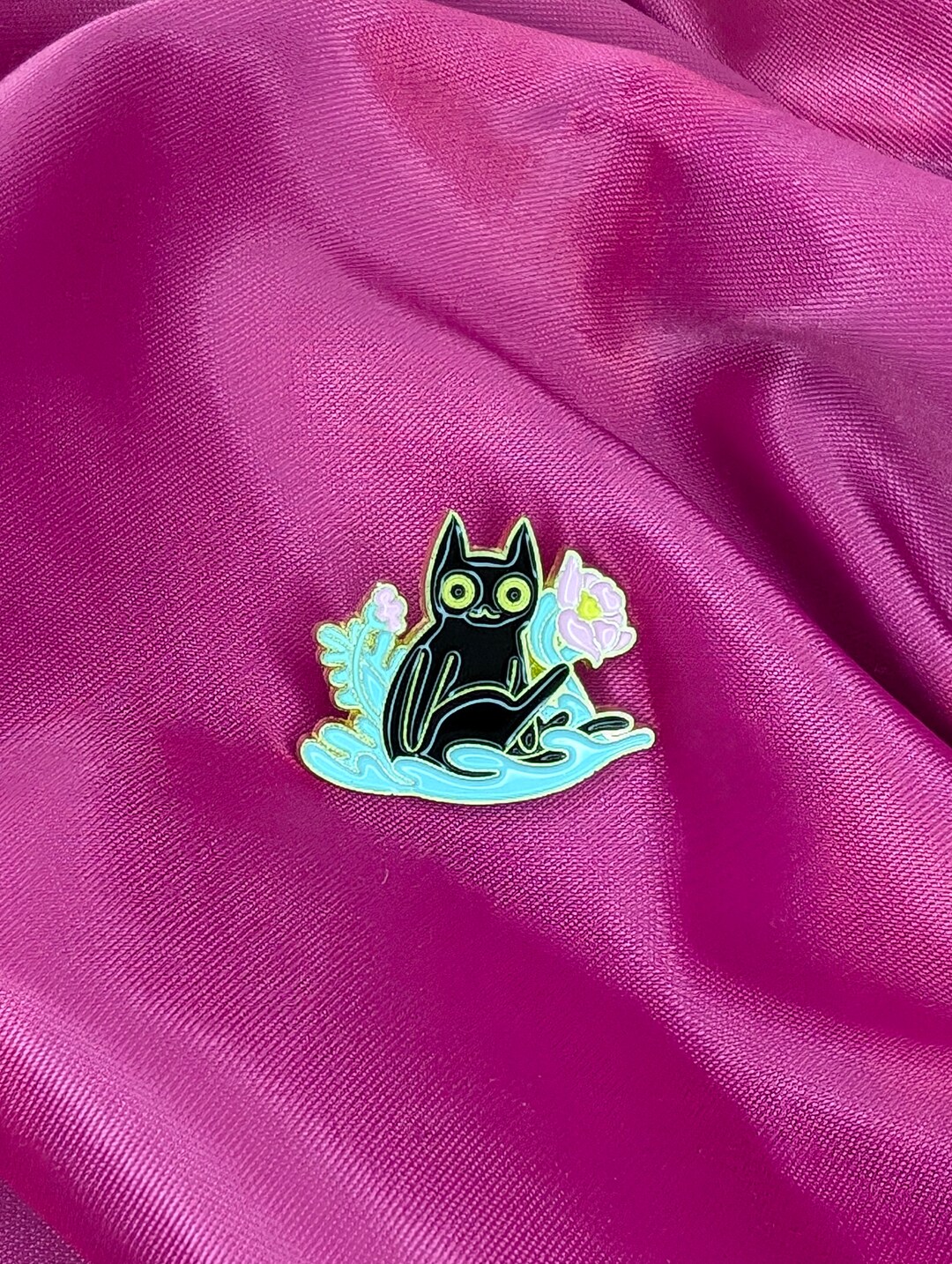 Unique Enamel Pin for Plant and Cat Lovers Adorable Black Cat Sitting ...