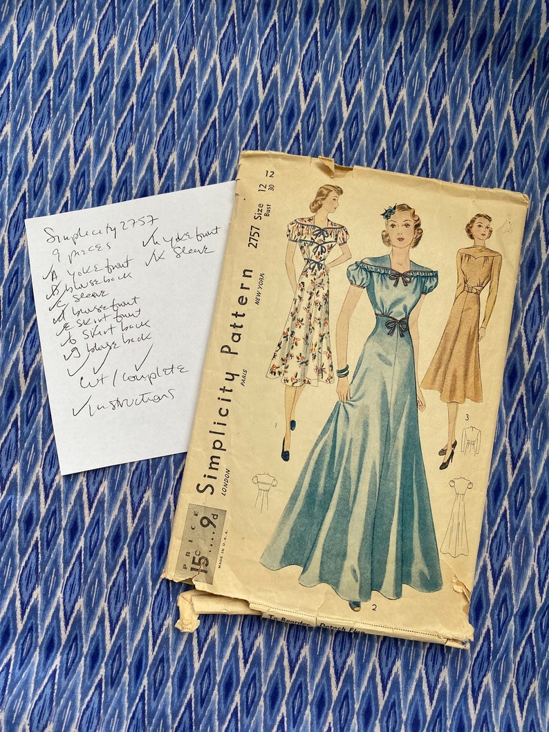 Vintage 1930s Dress Ball Gown Pattern Simplicity 2757 Sz S B30 - Etsy