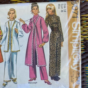 Vintage 1960s 1970s Jumpsuit Long Vest Pattern Simplicity 9071 Sz L B36 ...