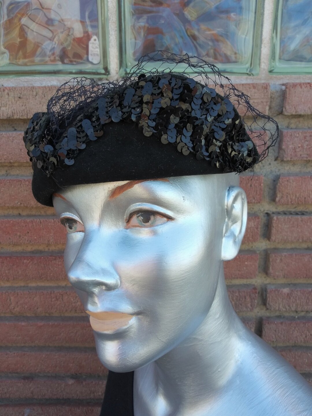 Vintage 1940s Black Felt Caplet Hat W Sequin Band Veil OS - Etsy