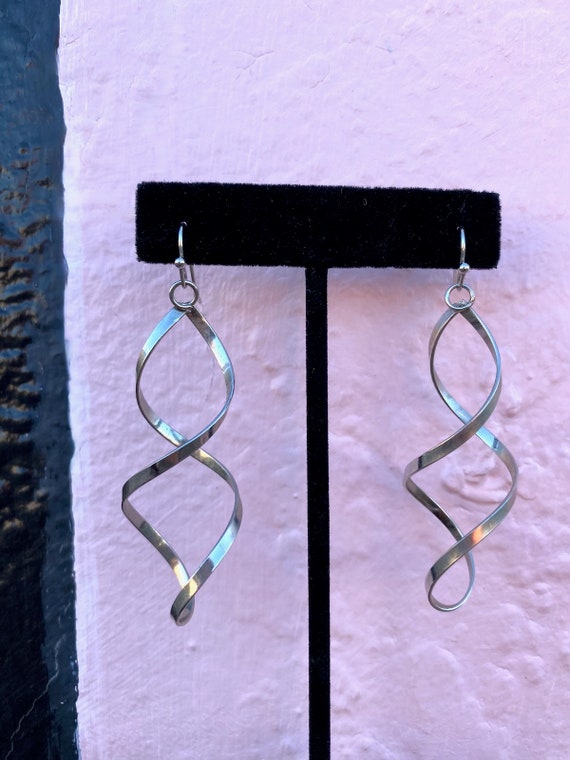 Vintage 1990s Sterling Silver Twirly Dangle Earrings … - Gem