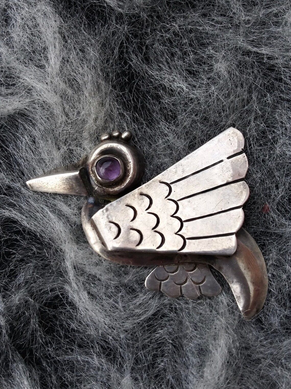 Vintage 1940s Silver Bird Brooch Amethyst Eye Taxco Pre Eagle - Etsy