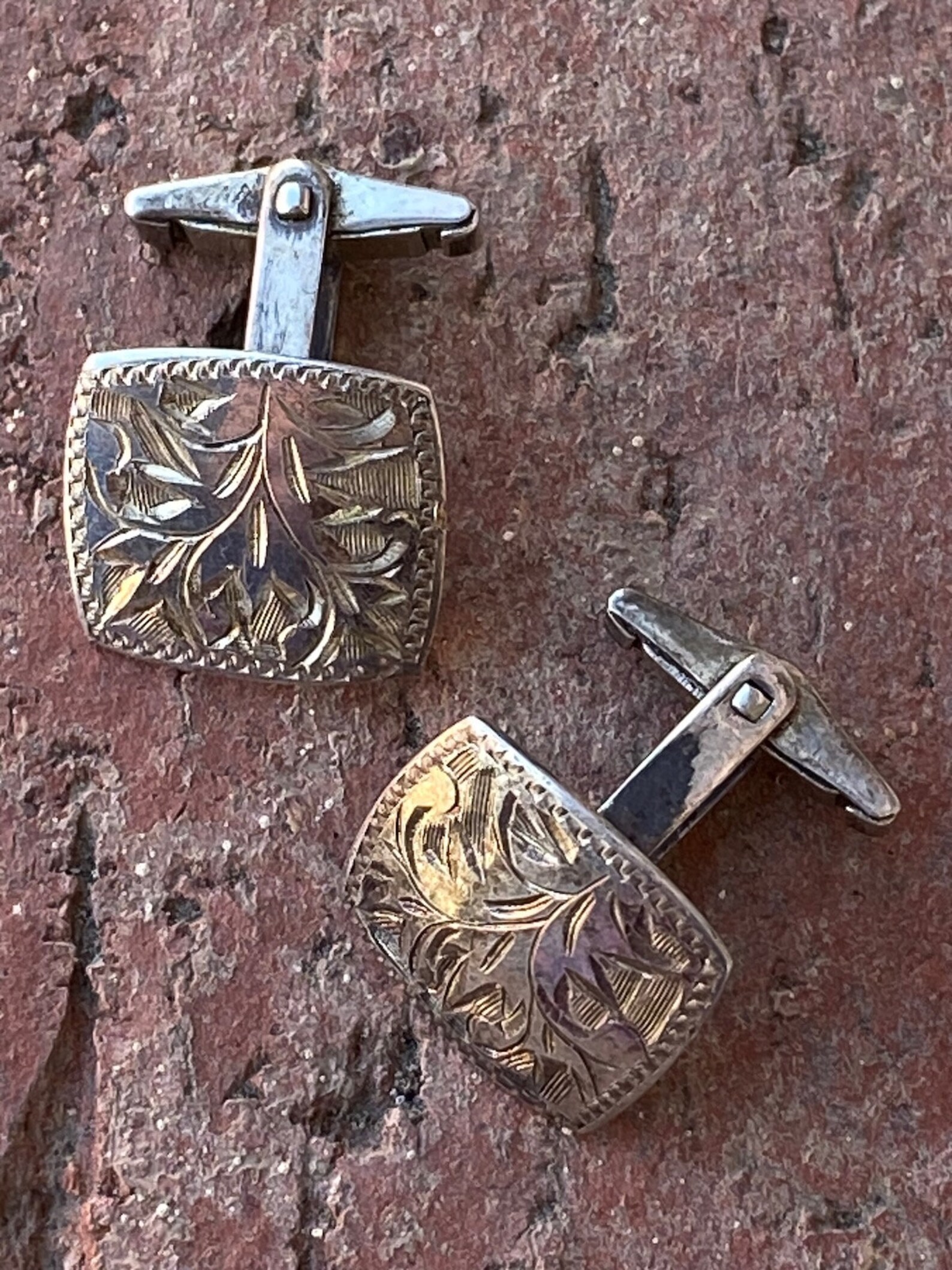Vintage 1950s 1960s Mens Silver Cufflinks Foliate Etched - Etsy