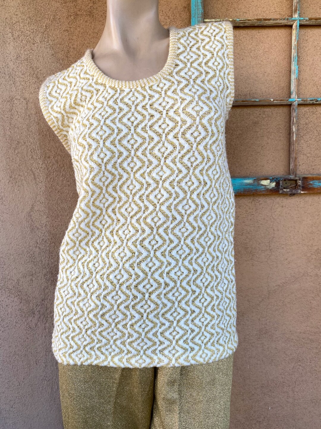 Vintage 1960s 1970s Gold Metallic Orlon Sweater Vest Sz M L - Etsy