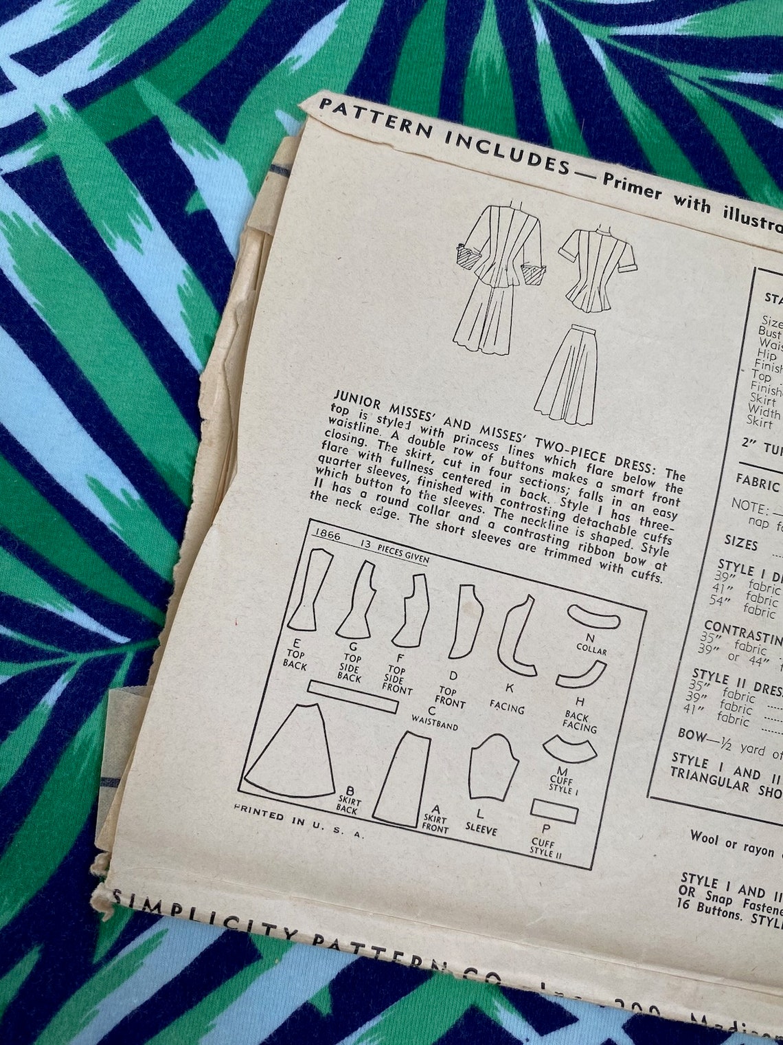 Vintage 1940s 2 Pc Suit Dress Pattern Simplicity 1866 B29 - Etsy