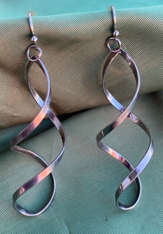 Vintage 1990s Sterling Silver Twirly Dangle Earrings … - Gem