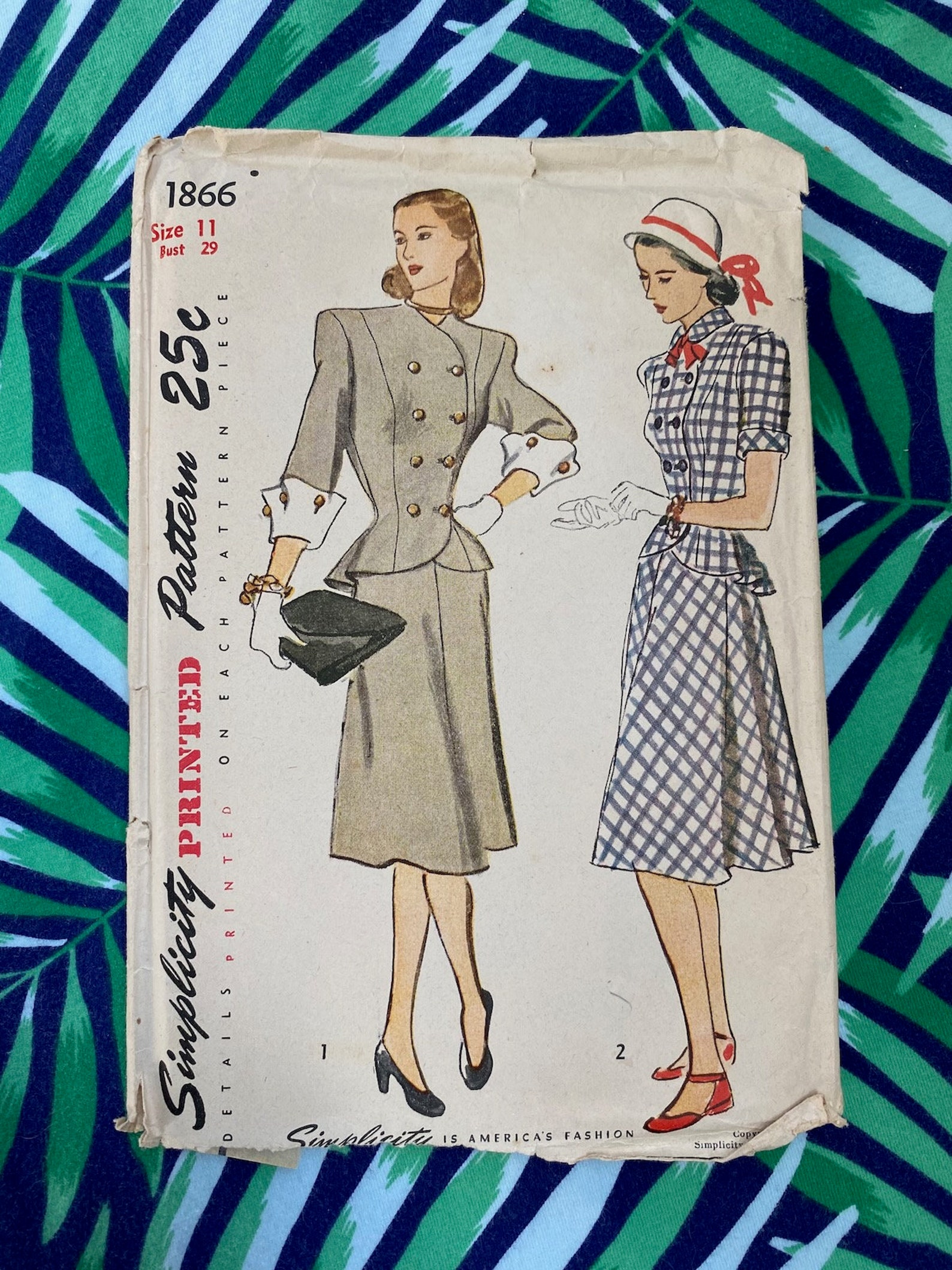 Vintage 1940s 2 Pc Suit Dress Pattern Simplicity 1866 B29 - Etsy