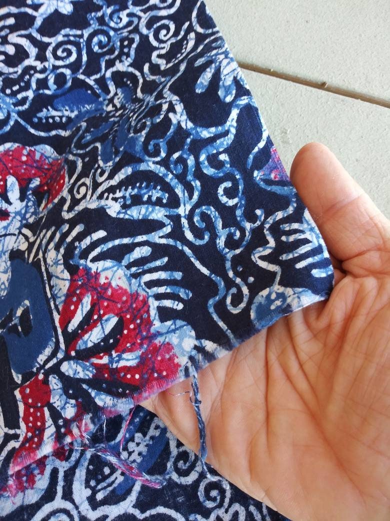 Vintage 1990s Cotton Batik Fabric Red White Blue 1.66 Yds | Etsy