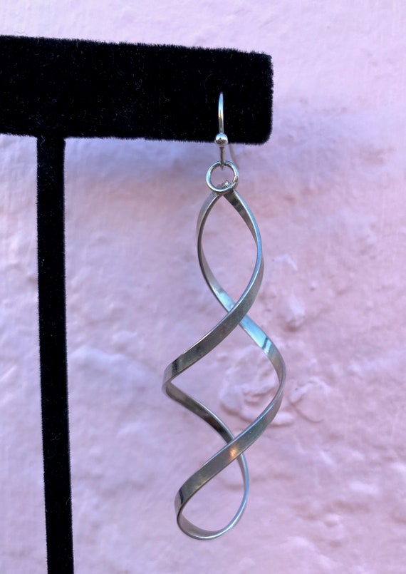 Vintage 1990s Sterling Silver Twirly Dangle Earrings … - Gem