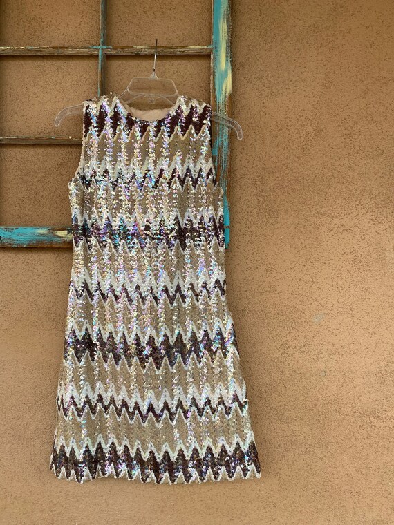 Vintage 1960s Sequin Go Go Mini Dress Chevron Stripes… - Gem
