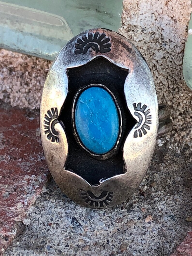 Vintage 1970s Sterling Silver Shadow Box Ring Turquoise Navajo - Etsy