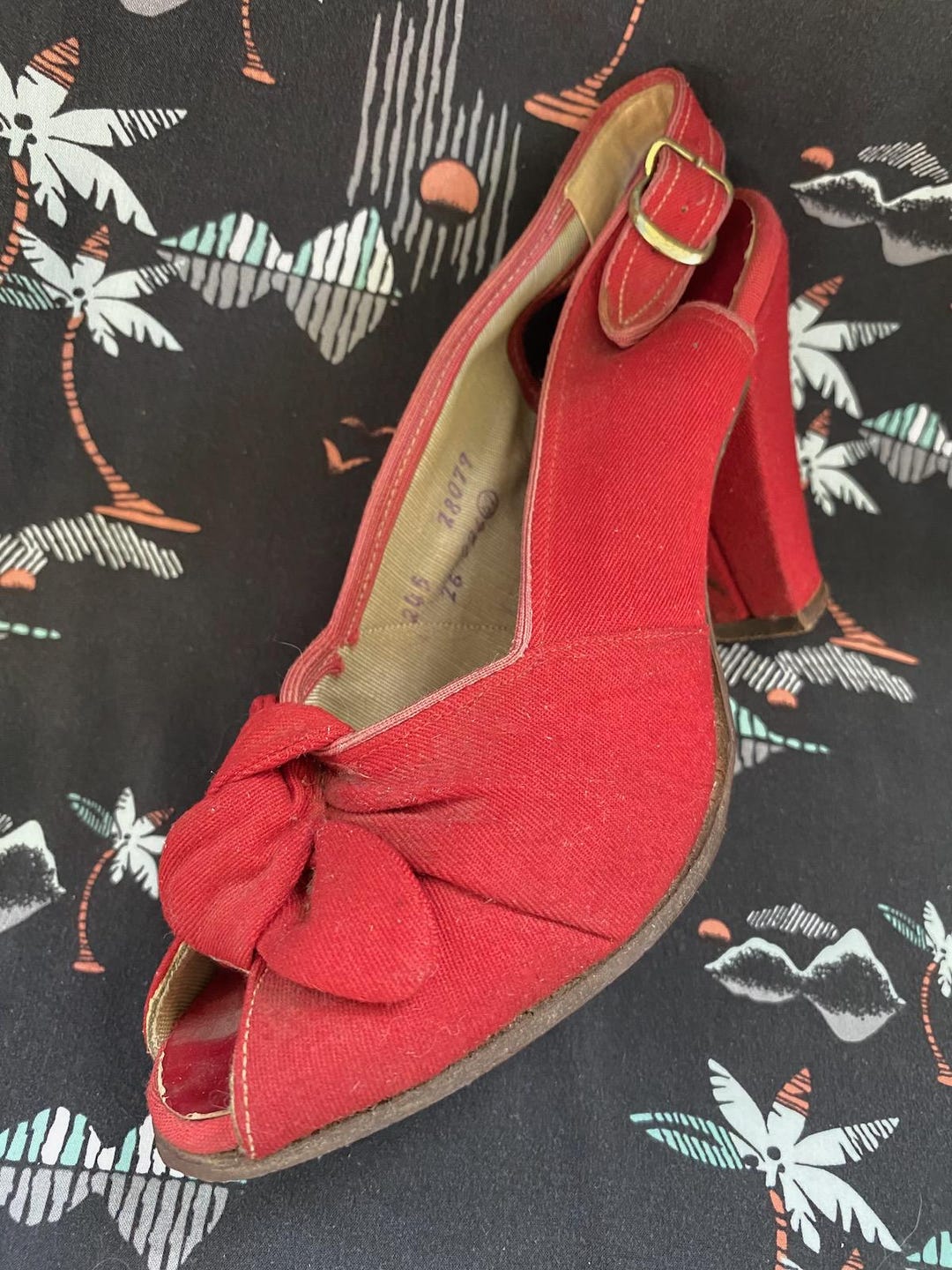 Vintage 1940s Red Peep Toe Shoes High Heels With Bows Sz S US 5 - Etsy