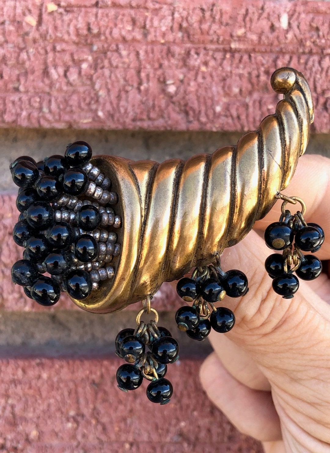 Vintage 1940s Large Cornucopia Brooch Statement Pin - Etsy