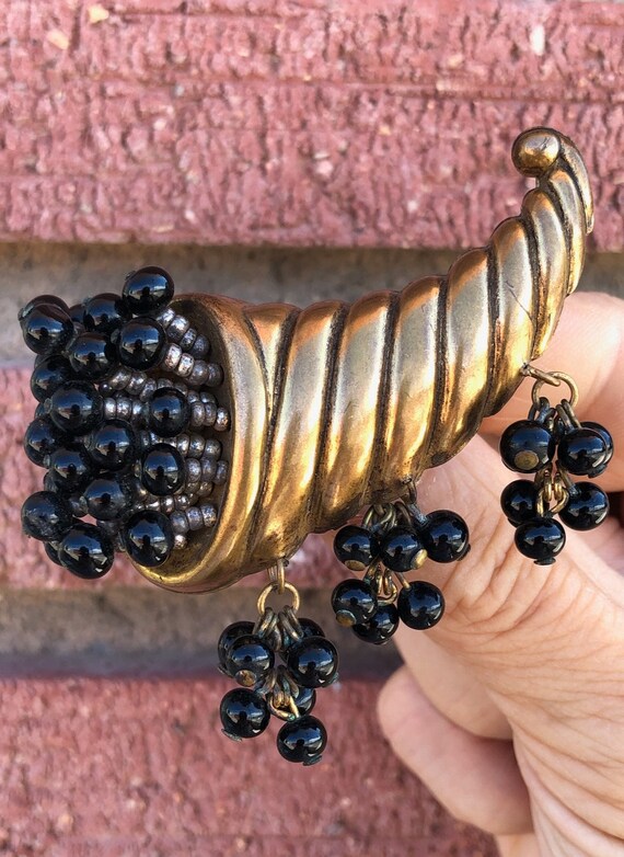 Vintage 1940s Large Cornucopia Brooch Statement Pin | Etsy