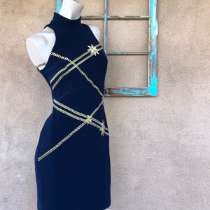 Vintage 1990s Body Con Mini Dress Navy Blue With Stars Sz M - Etsy