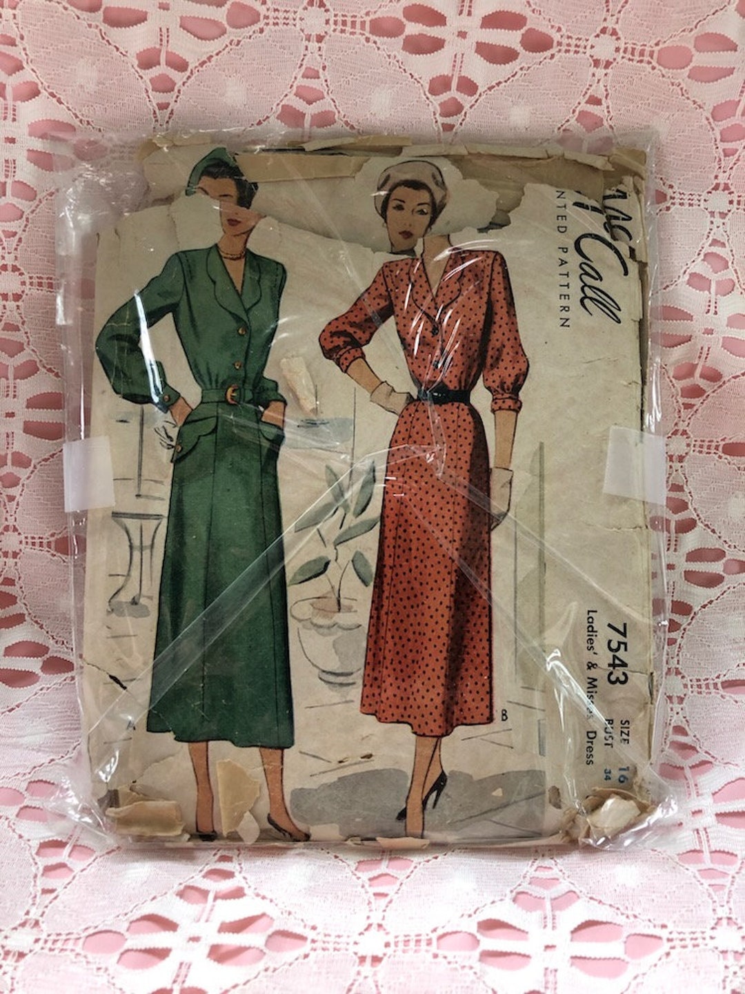 Vintage 1940s Day Dress Pattern Mccall 7543 Sz S B34 - Etsy