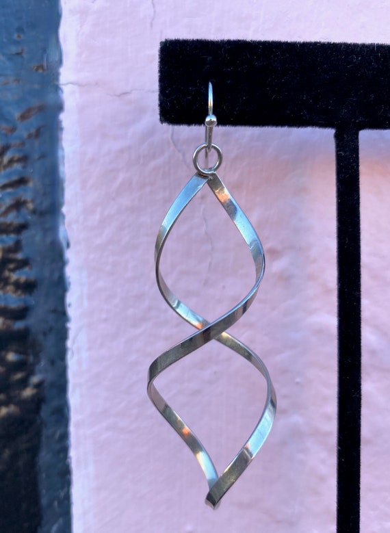Vintage 1990s Sterling Silver Twirly Dangle Earrings … - Gem