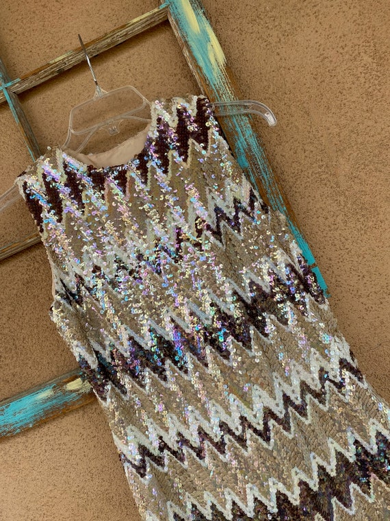 Vintage 1960s Sequin Go Go Mini Dress Chevron Stripes… - Gem