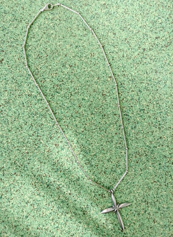 Vintage 1970s Silver Cross Necklace Modernist - Gem