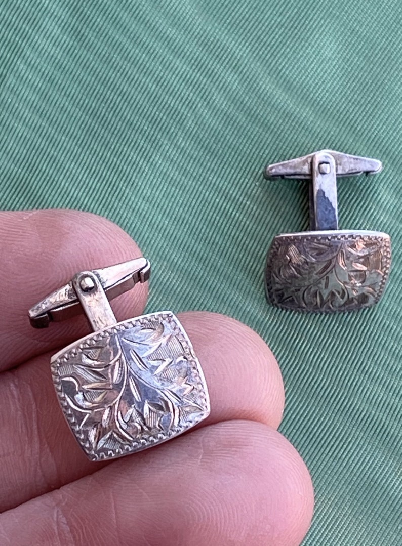 Vintage 1950s 1960s Mens Silver Cufflinks Foliate Etched - Etsy