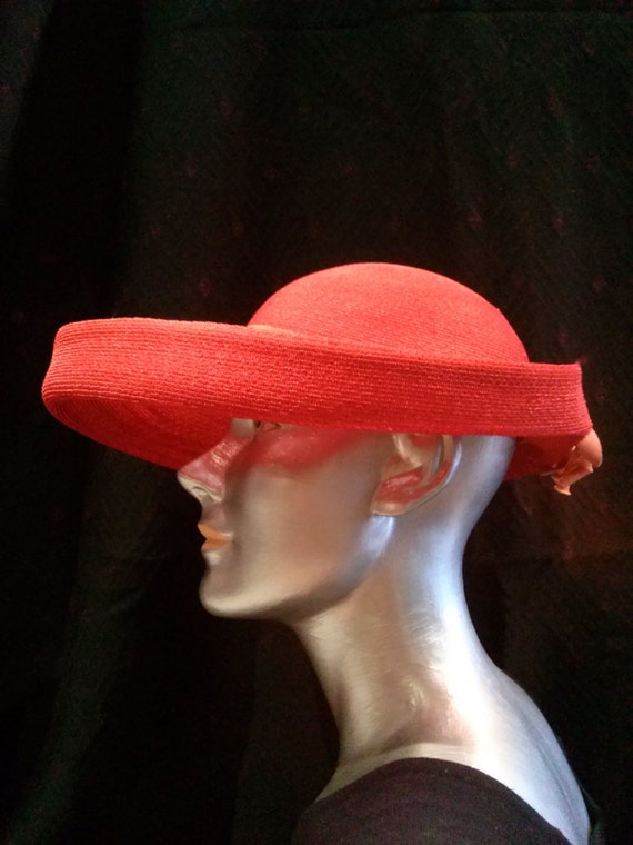 Vintage 1960s Red Straw Bucket Hat - Gem