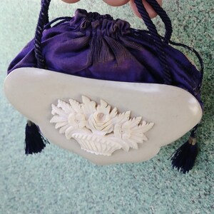 Vintage 1860s Victorian Evening Bag Purple Silk & Celluloid Purse ...