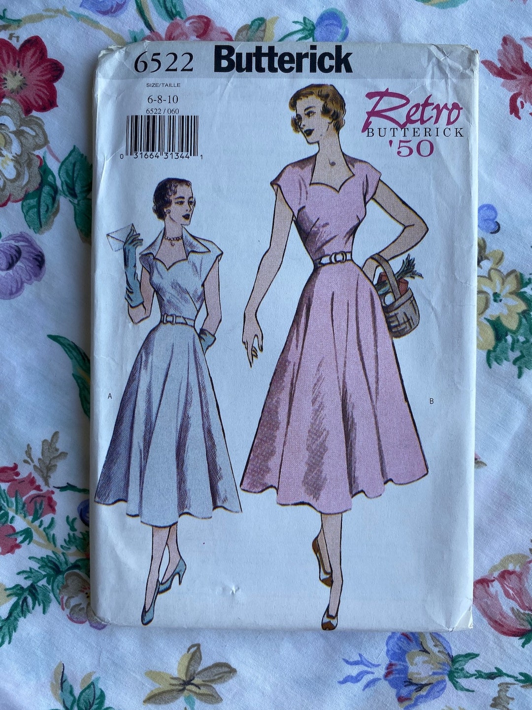 Vintage 2000s Dress Pattern Retro Butterick 6522 1950s Fashion Sz S US ...