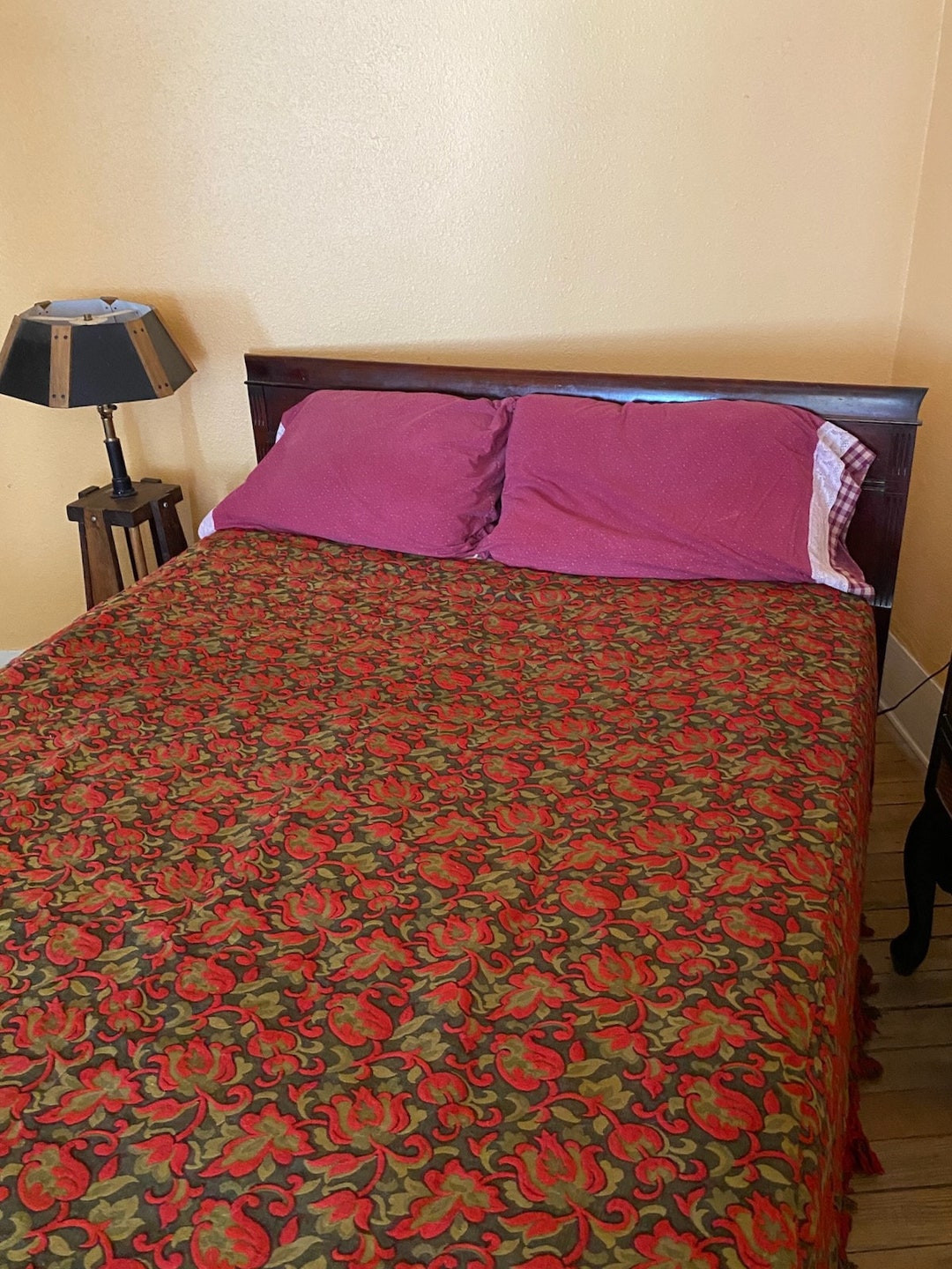 Vintage 1960s 1970s Brocade Bedspread Coverlet Red Green Sears ...