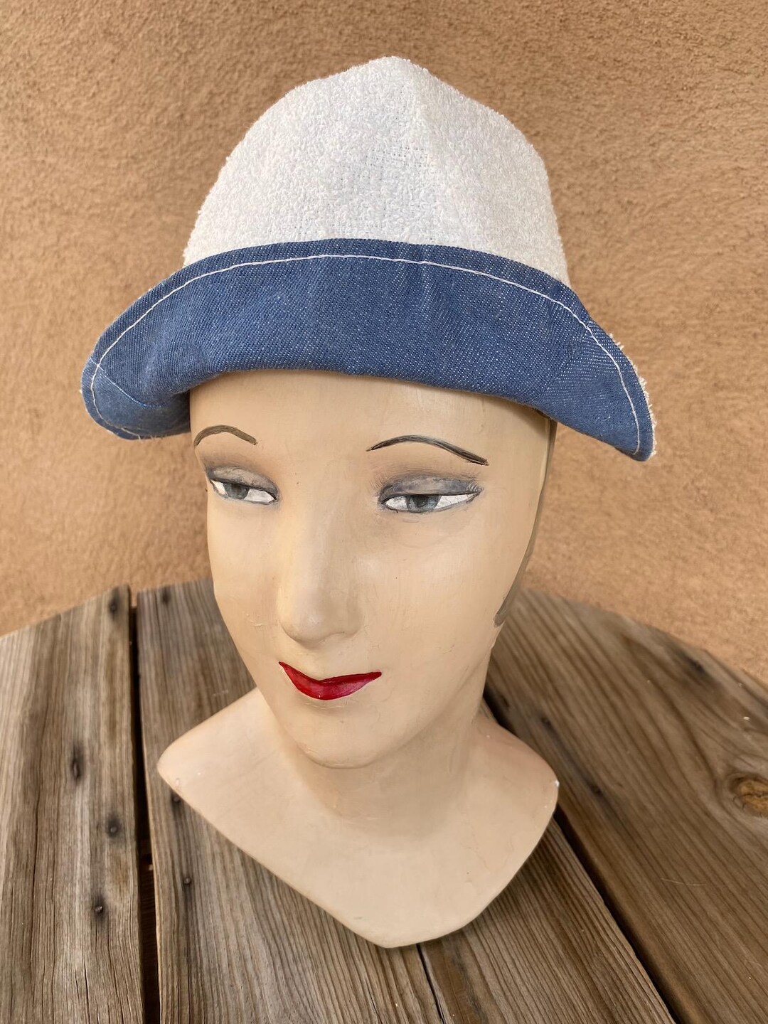 Vintage 1970s Denim Terry Cloth Reversible Bucket Hat Cap Sz S Childs ...