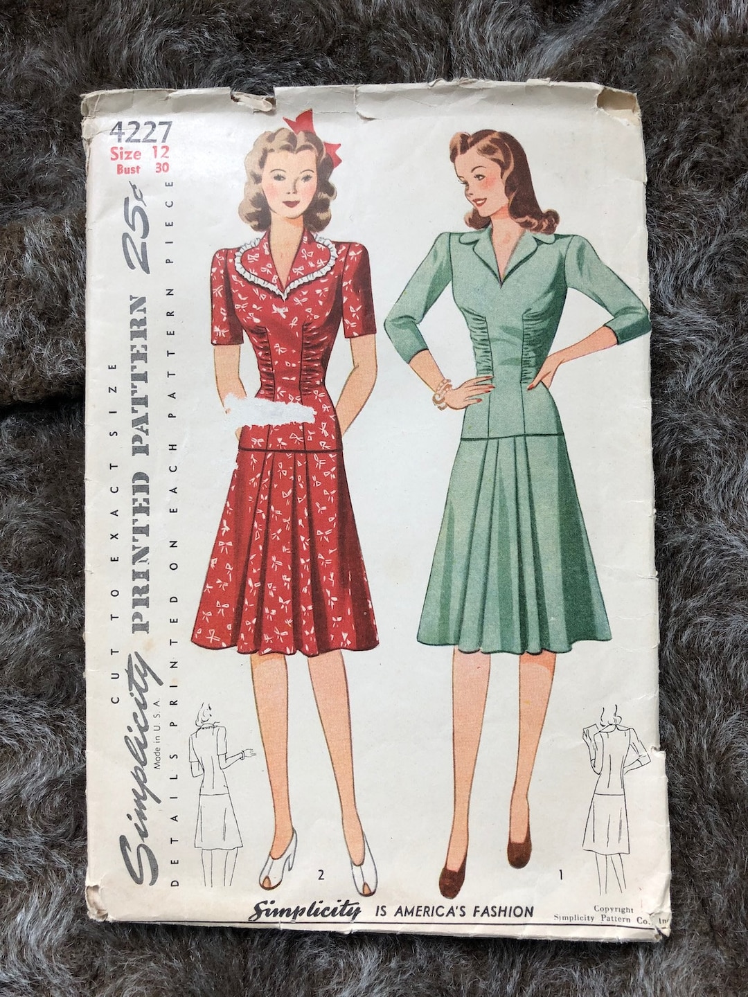Vintage 1940s Dress Pattern Simplicity 4227 Sz S B30 - Etsy
