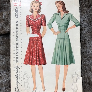 Vintage 1940s Dress Pattern Simplicity 4227 Sz S B30 - Etsy