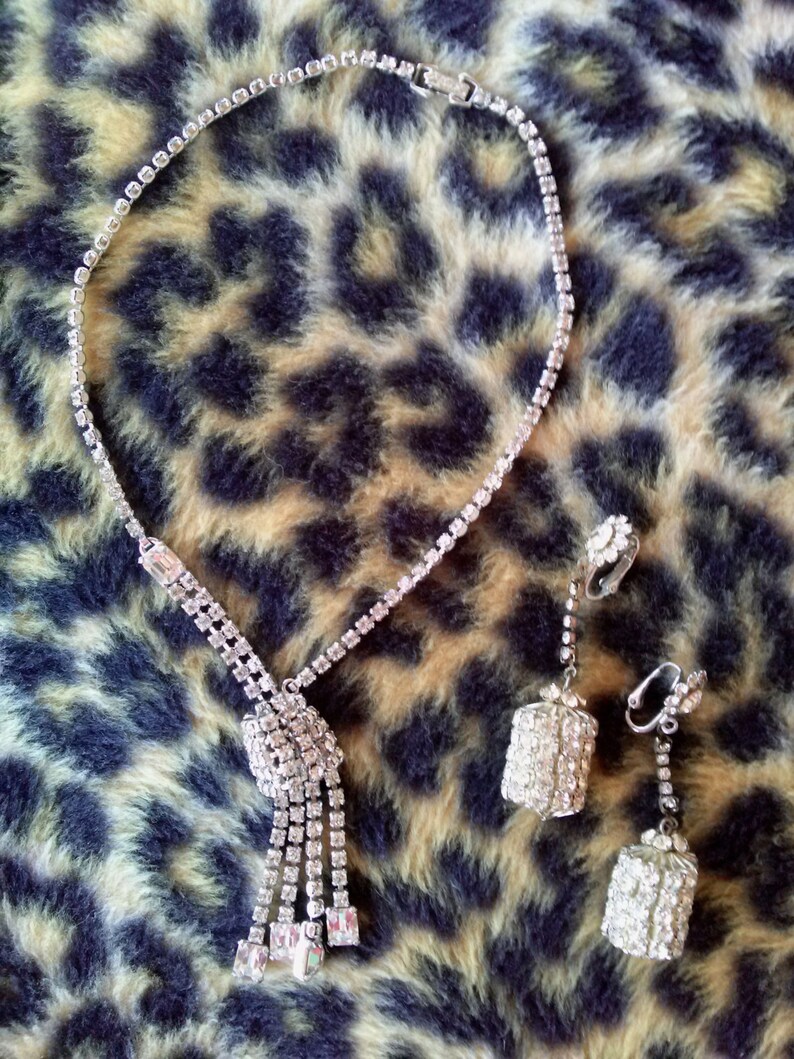 Vintage 1950s Rhinestone Necklace Earring Set 14.5 inches | Etsy
