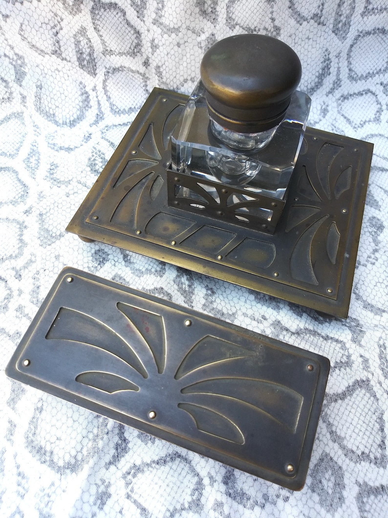 Vintage 1920s 1930s Art Deco Inkwell Stamp Box Set Antique - Etsy