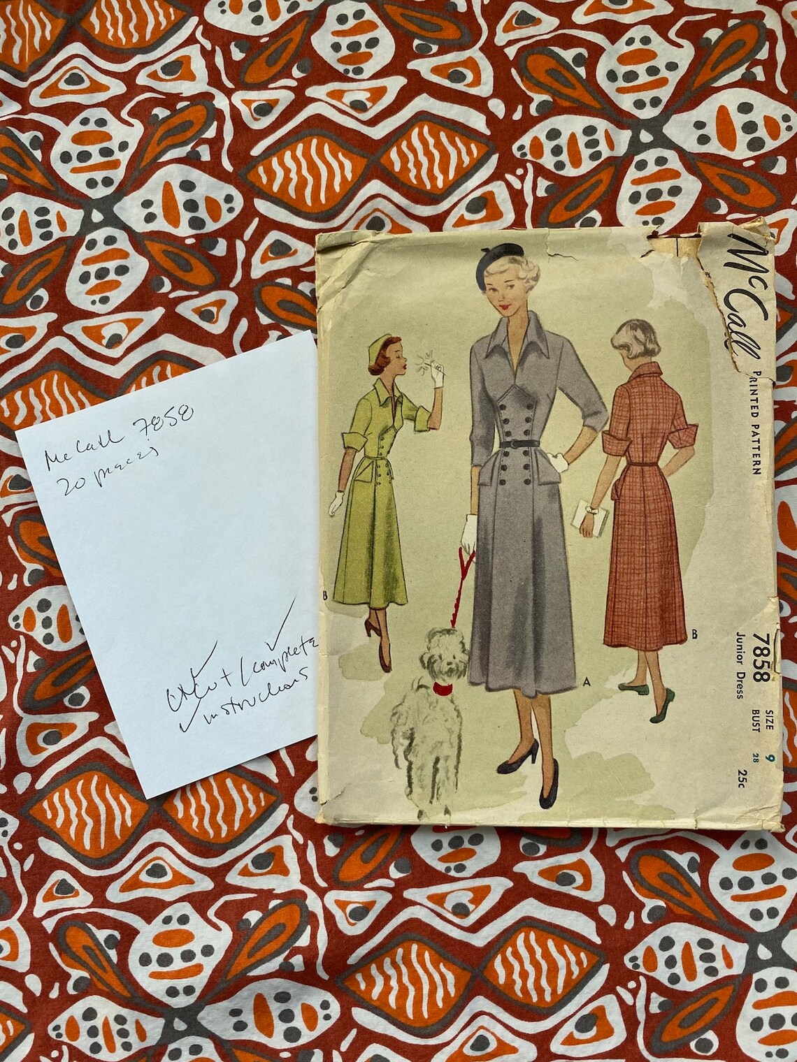 Vintage 1940s Tailored Day Dress Pattern Mccall 7858 Sz S B28 - Etsy