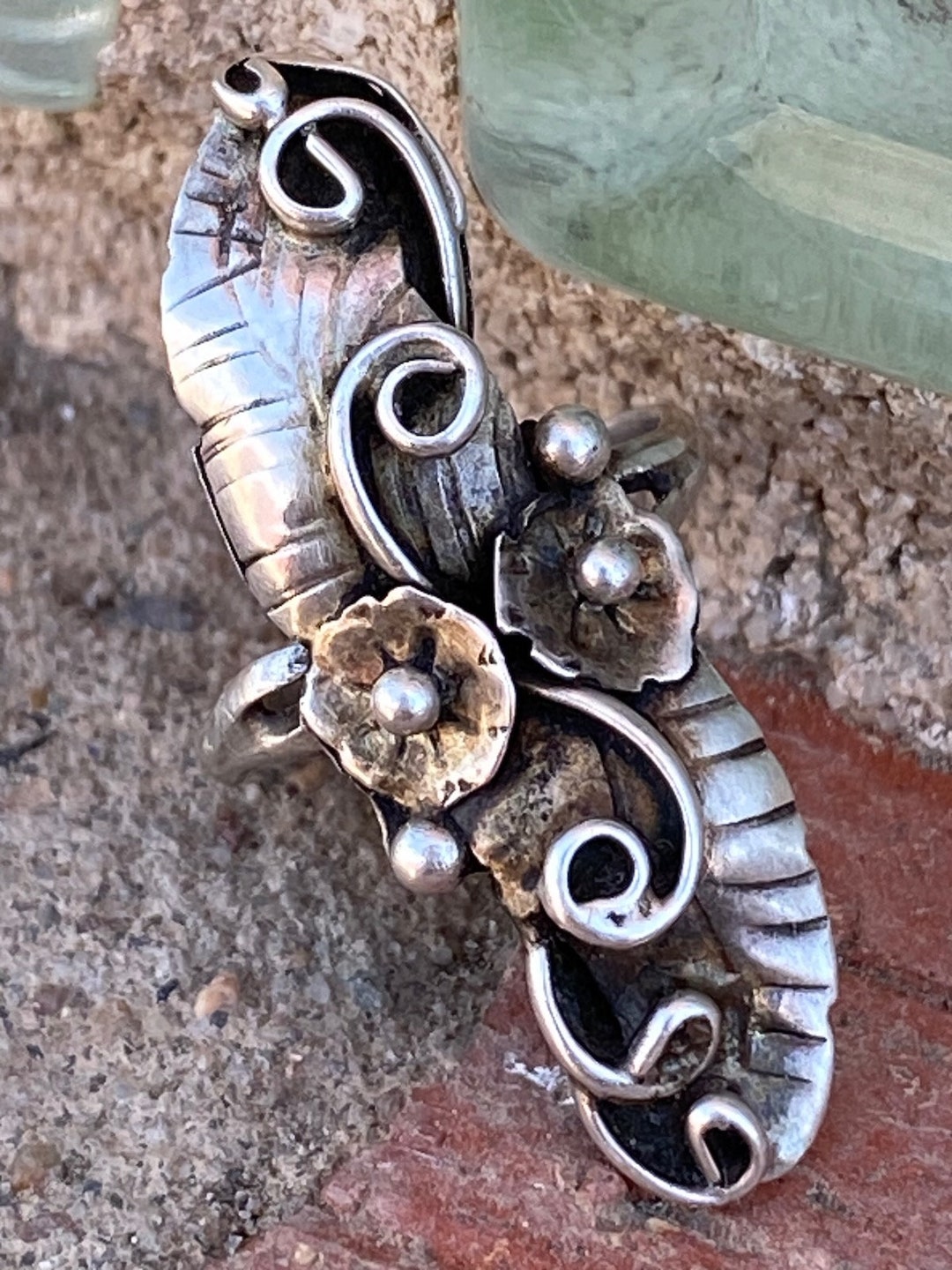 Vintage 1970s Sterling Silver Statement Ring Navajo Silversmith Design ...