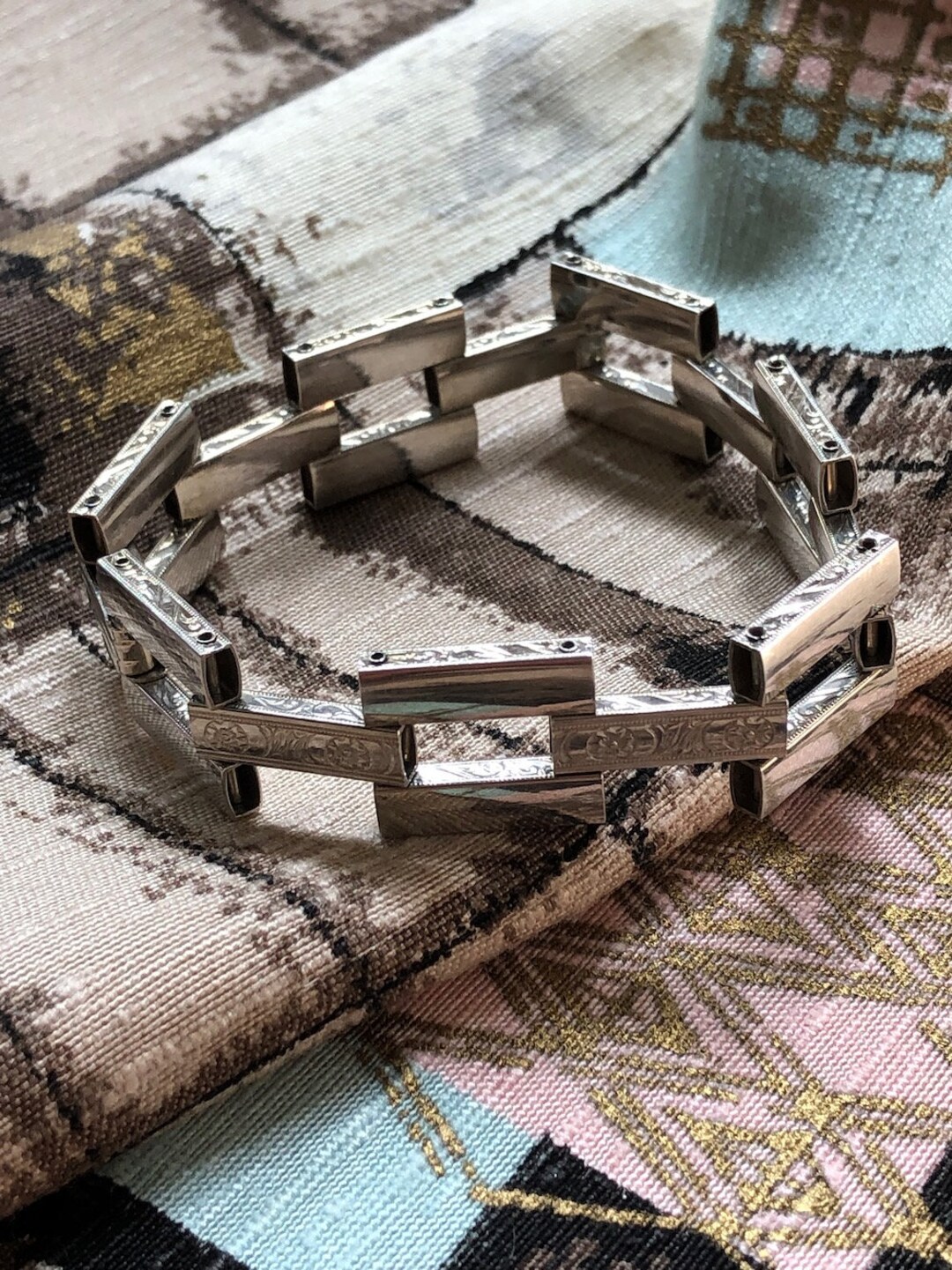 Vintage 1970s Sterling Silver Bracelet Rectangular Chain Link 7 Inch - Etsy