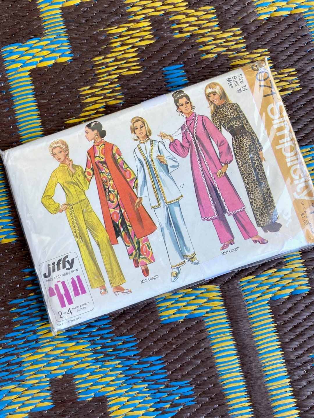 Vintage 1960s 1970s Jumpsuit Long Vest Pattern Simplicity 9071 Sz L B36 ...