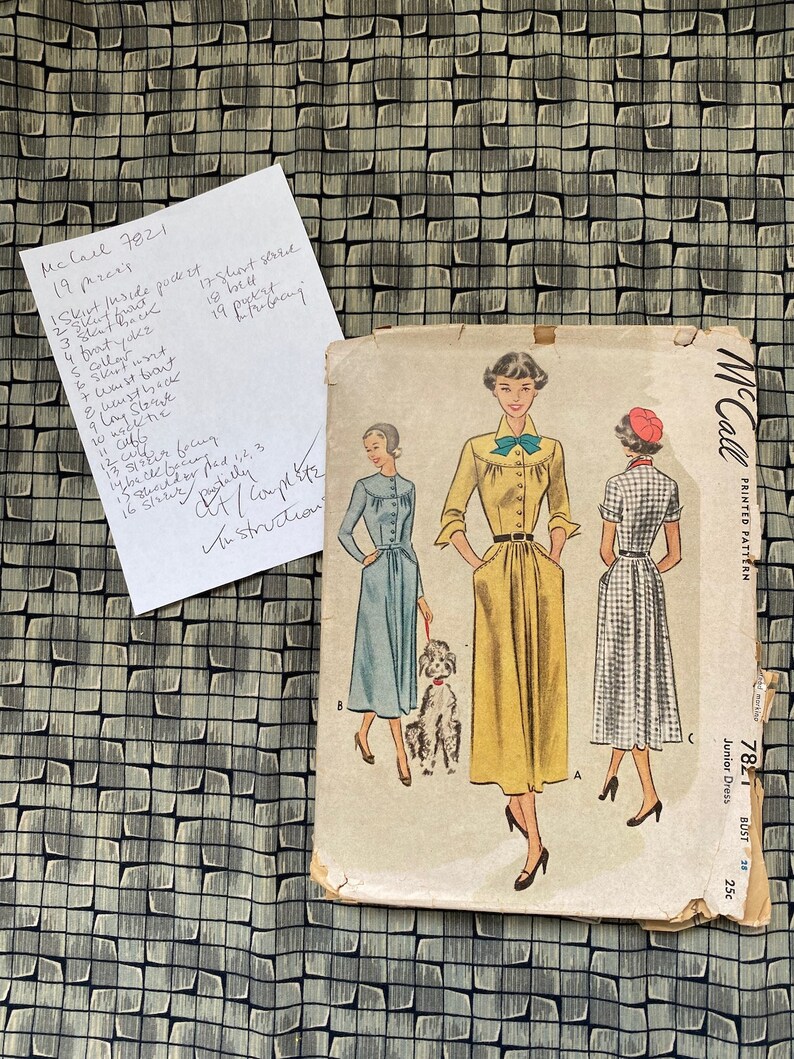 Vintage 1940s New Look Era Dress Pattern Mccall 7821 Sz S B28 - Etsy