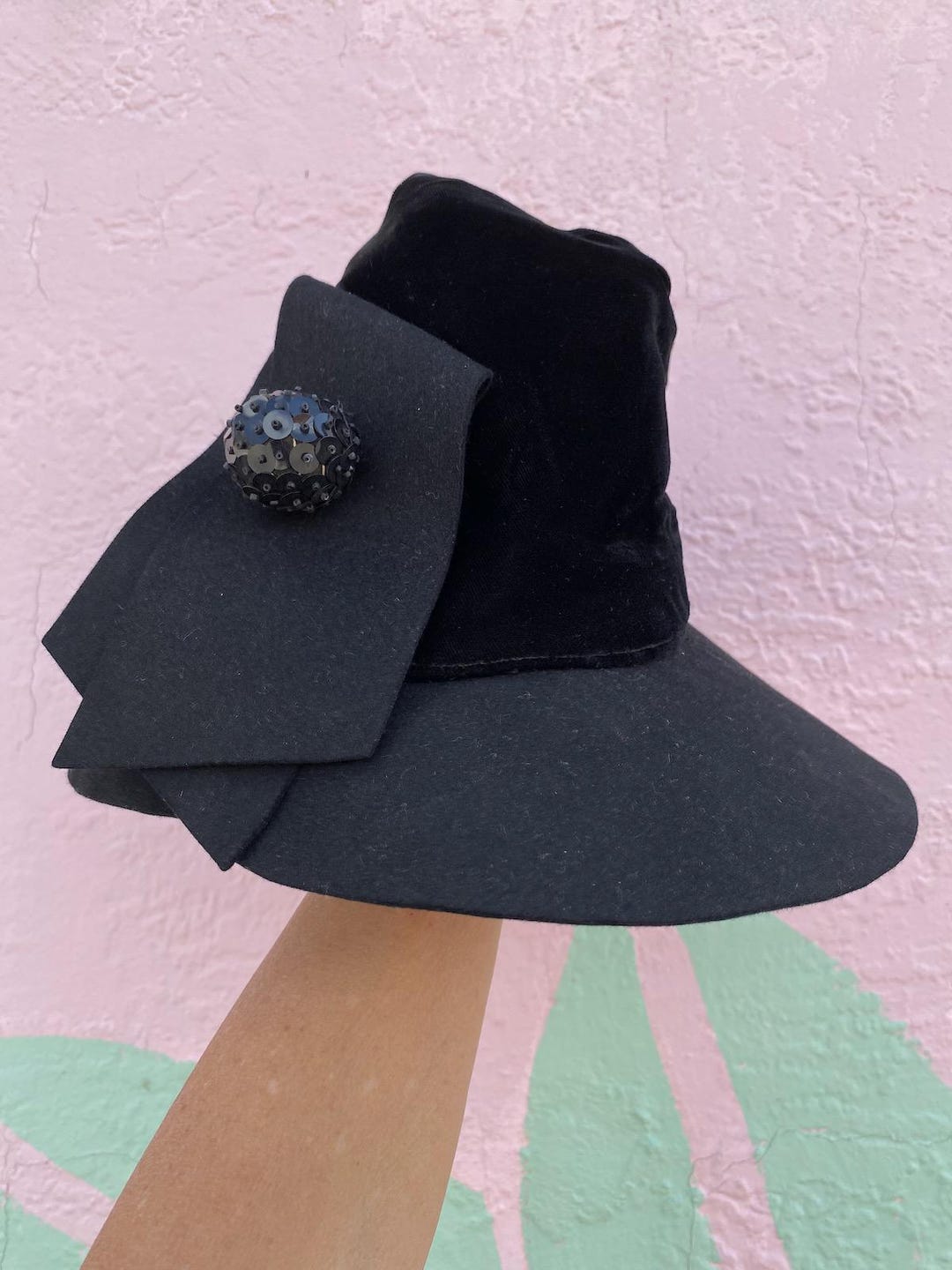 Vintage 1940s Black Wool + Velvet Asymmetrical Chimney Top Hat - Etsy
