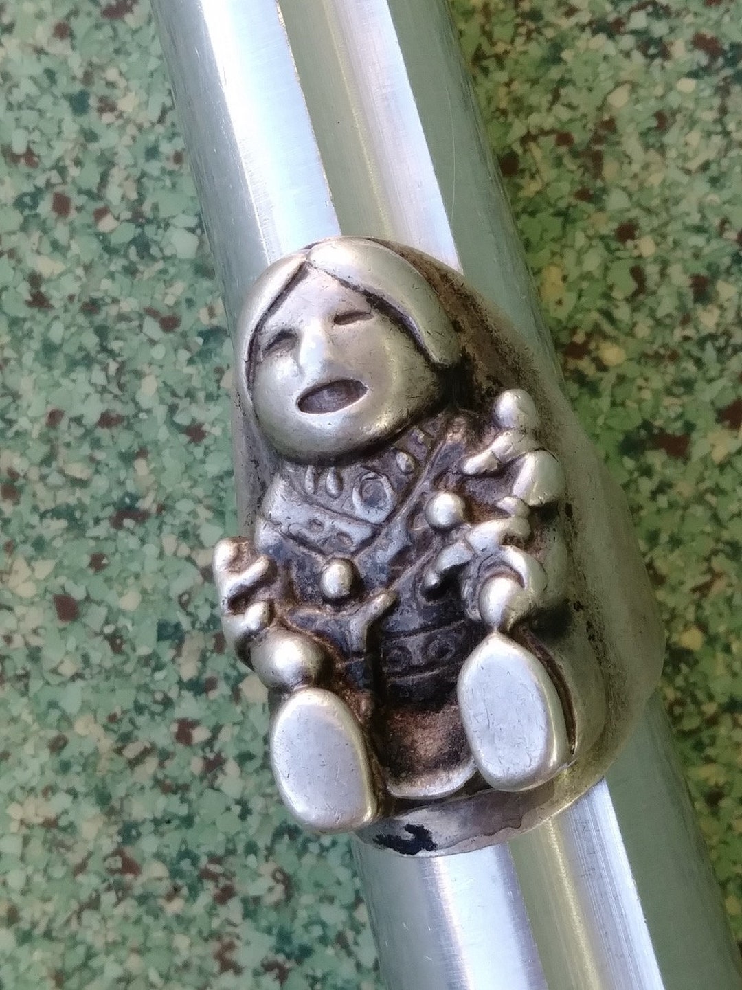 Vintage 1980s Silver Storyteller Ring Native Design Unisex Sz 8.5 - Etsy