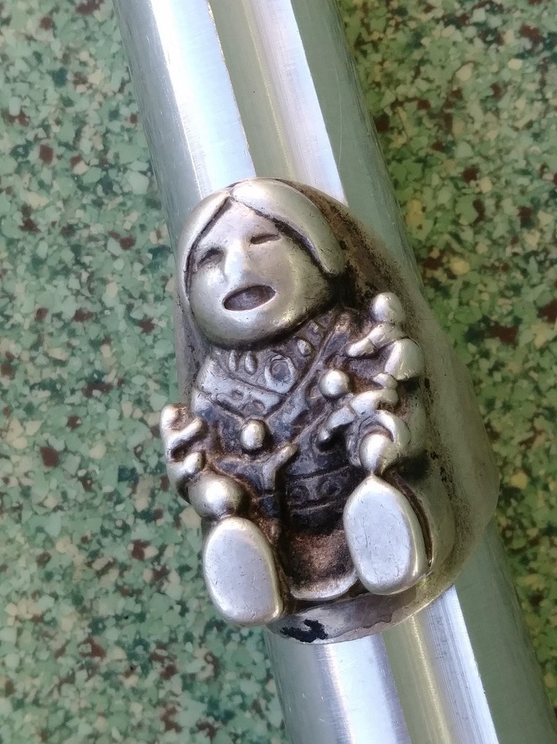 Vintage 1980s Silver Storyteller Ring Native Design Unisex Sz - Etsy