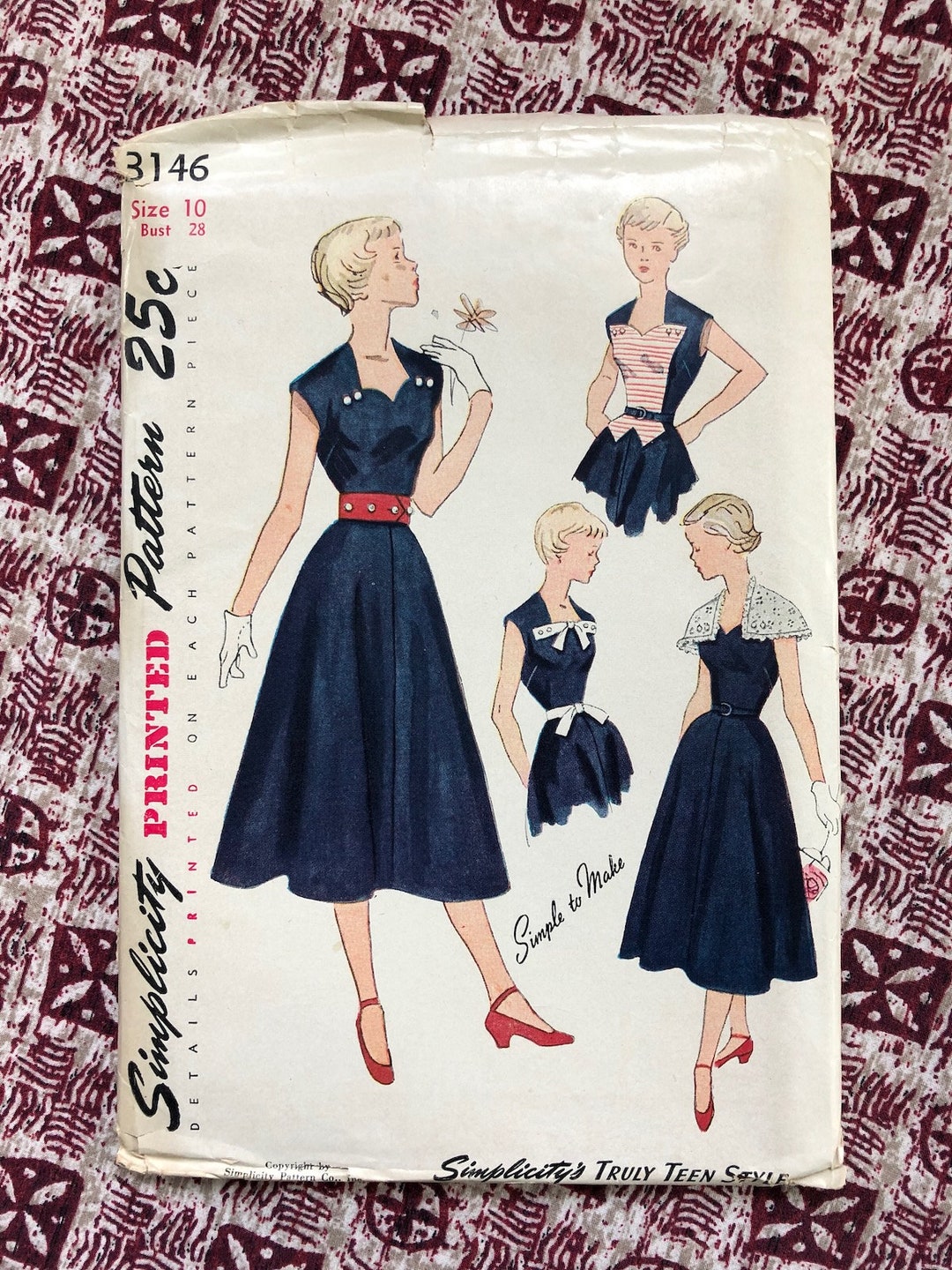 Vintage 1950s Dress Pattern Simplicity 3146 Sundress Sz S B28 - Etsy