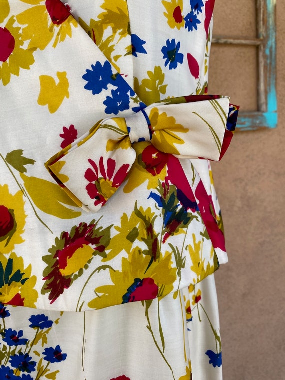 Vintage 1960s Summer Silk Cocktail Dress Floral Print… - Gem