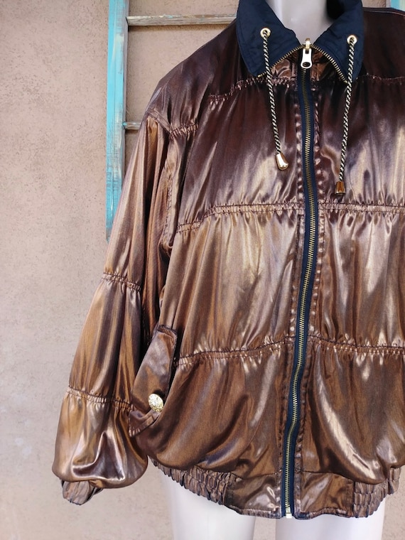 Vintage 1980s Copper Bomber Jacket Reversible Sz M L … - Gem