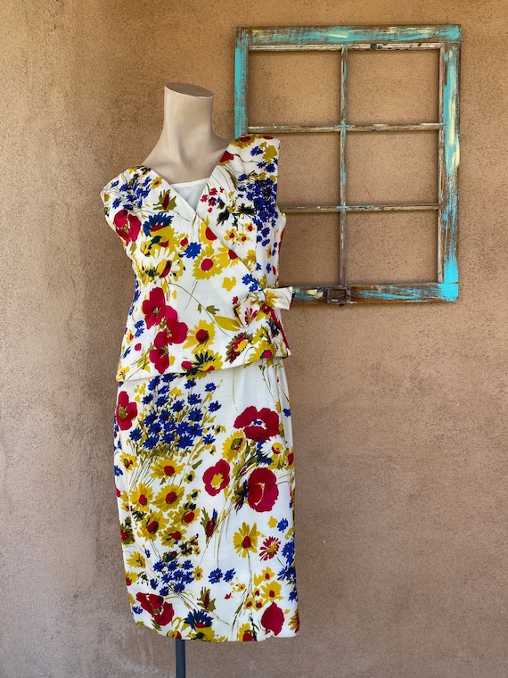Vintage 1960s Summer Silk Cocktail Dress Floral Print… - Gem