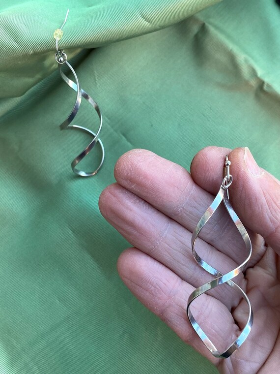 Vintage 1990s Sterling Silver Twirly Dangle Earrings … - Gem