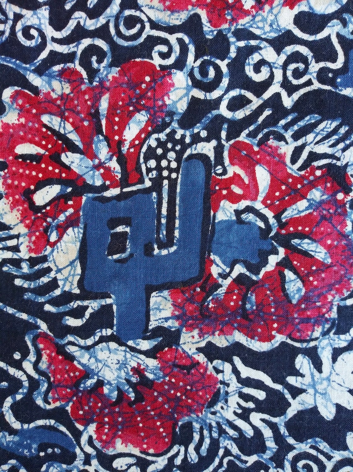 Vintage 1990s Cotton Batik Fabric Red White Blue 1.66 Yds | Etsy