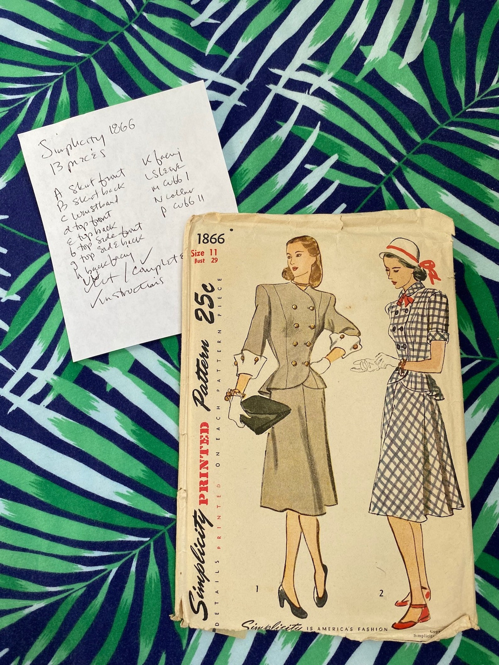 Vintage 1940s 2 Pc Suit Dress Pattern Simplicity 1866 B29 - Etsy