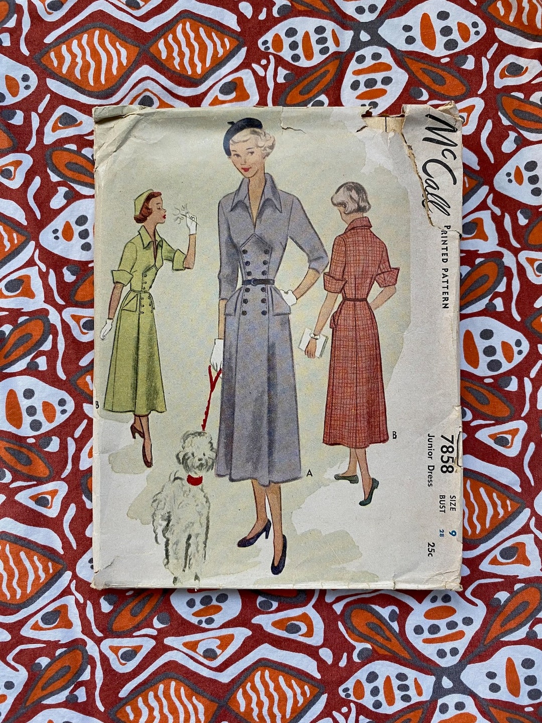 Vintage 1940s Tailored Day Dress Pattern Mccall 7858 Sz S B28 - Etsy