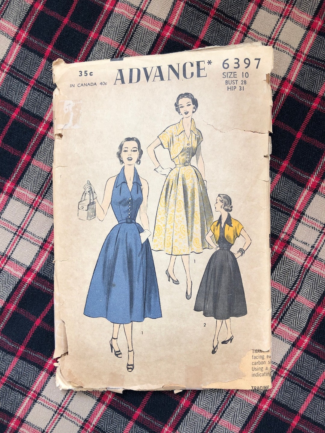 Vintage 1950s Halter Dress Bolero Pattern Advance 6397 Sz S B28 - Etsy